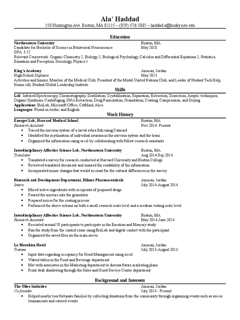 Behavioral Neuroscience Resume | PDF | Behavioral Neuroscience | Science