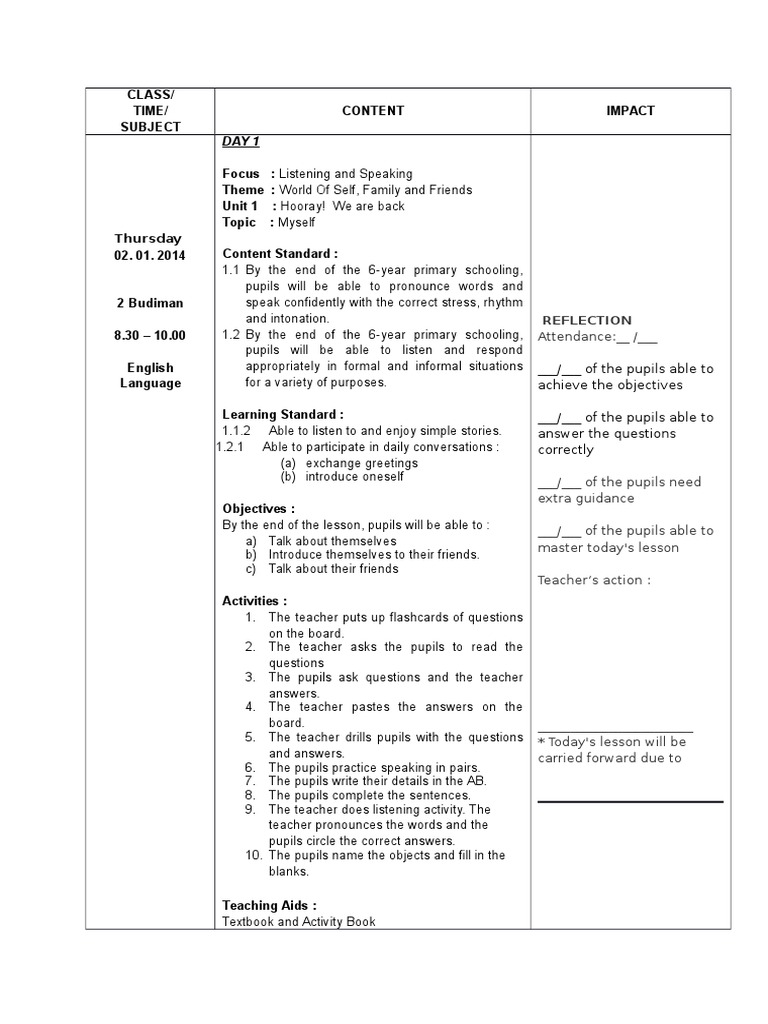 Lesson Plan Year 2 | Download Free PDF | Teaching | Cognition