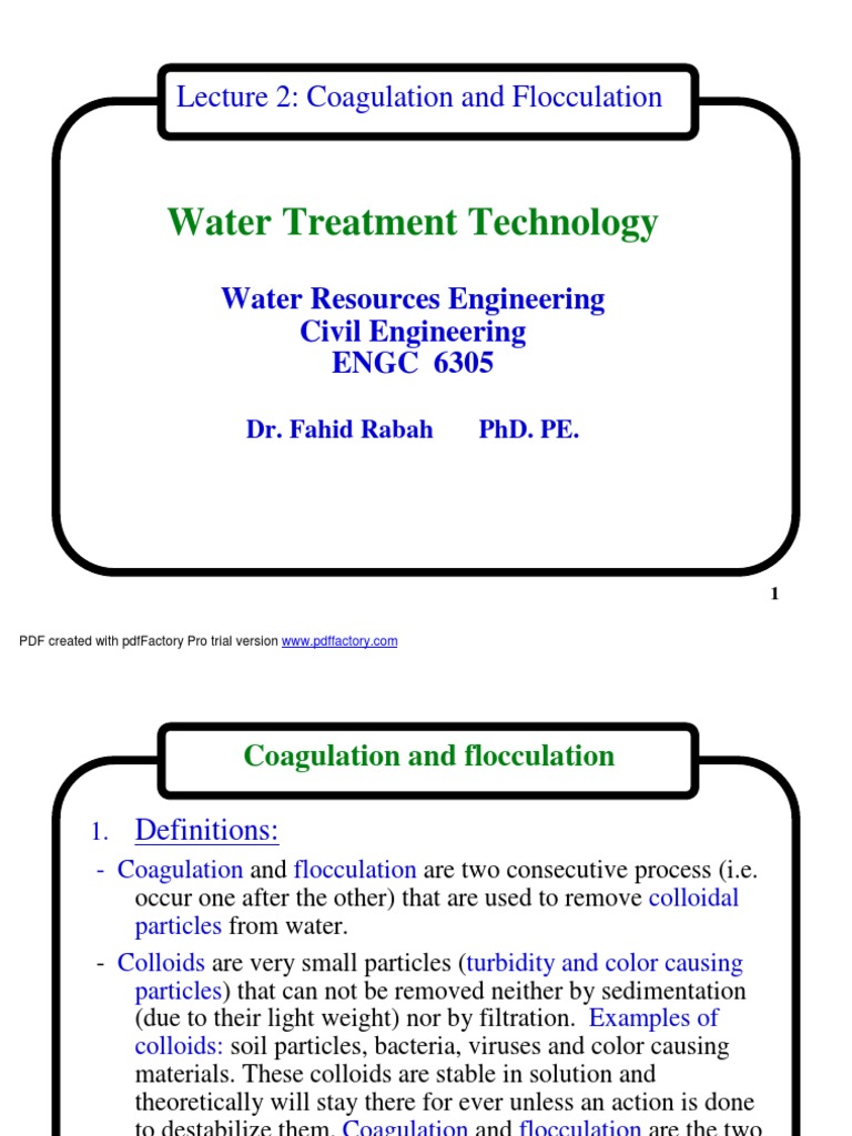Coagulation and Flocculation in Water Treatment | PDF | Colloid ...