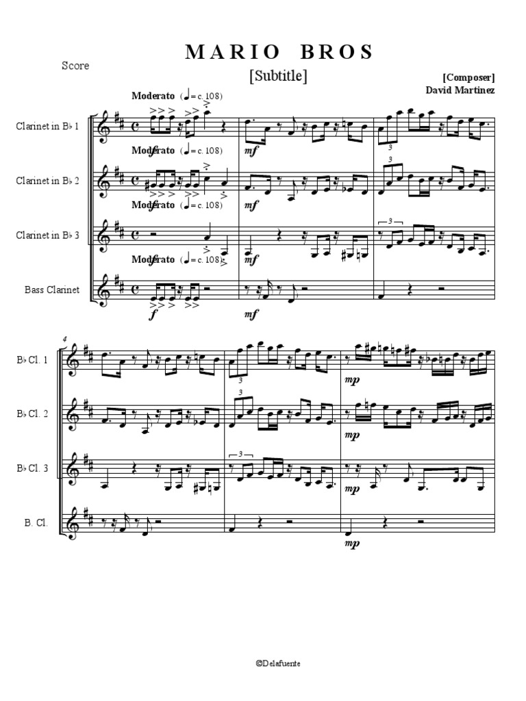 Mario Bros para Cuarteto de Clarinetes | PDF | Música clásica ...