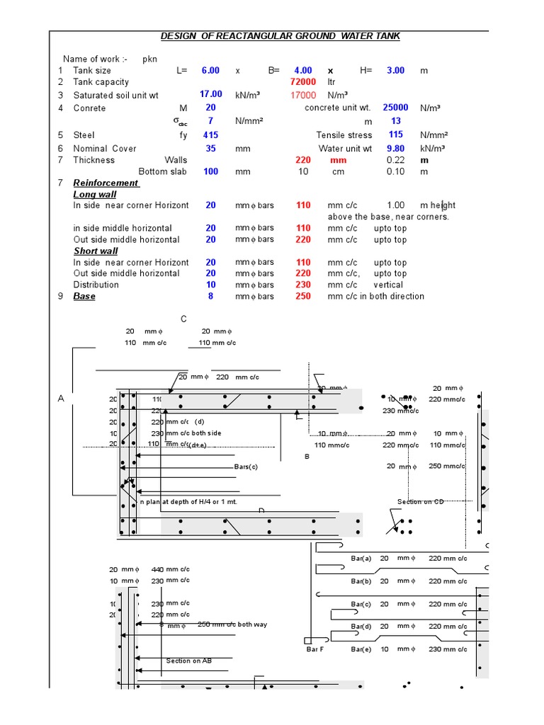 Rectangular Ground Water Tank Design | PDF | Materials | Building ...
