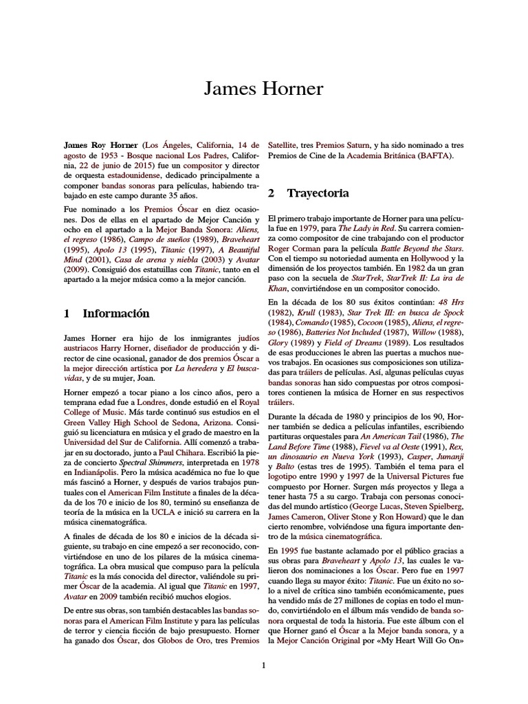 James Horner | PDF | Entretenimiento (general) | Cine