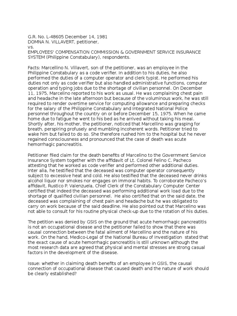 10 - Villavert V Ecc and Gsis | PDF | Government | Violence