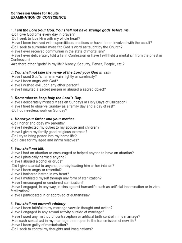 Catholic Confession Guide For Adults | PDF