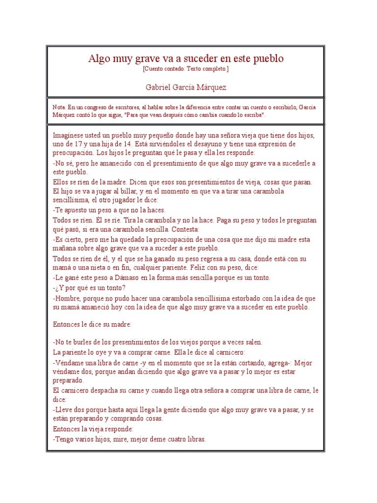 Algo Muy Grave Va A Suceder en Este Pueblo - Gabriel Garcia Marquez ...