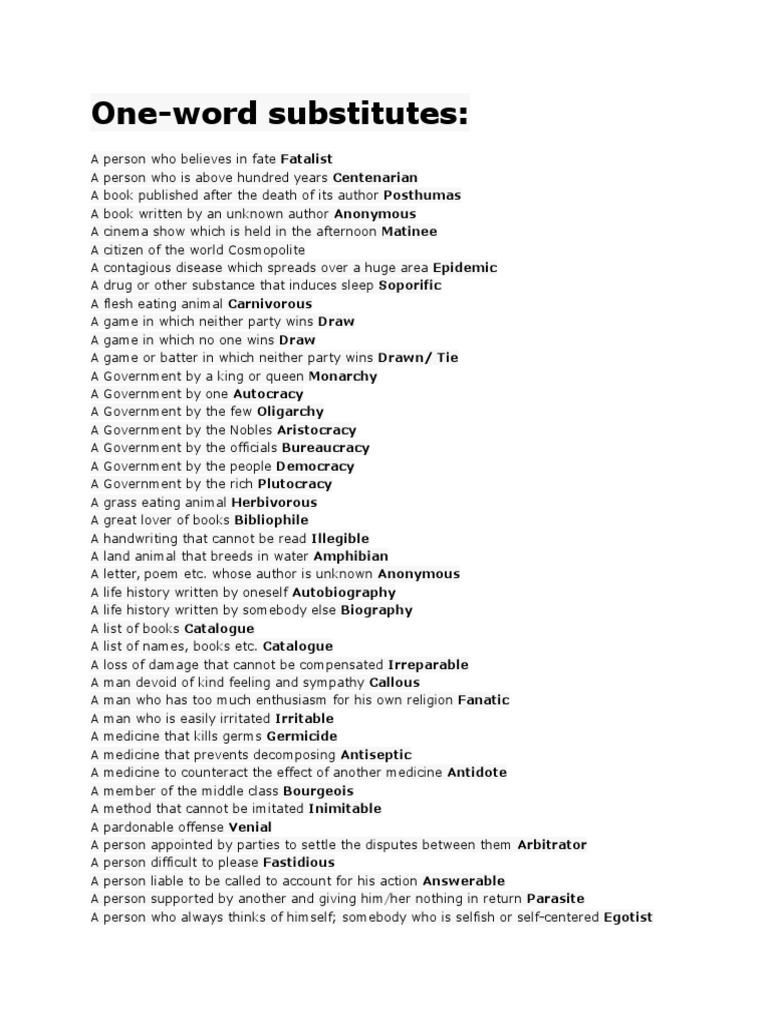 One-Word Substitutes | PDF