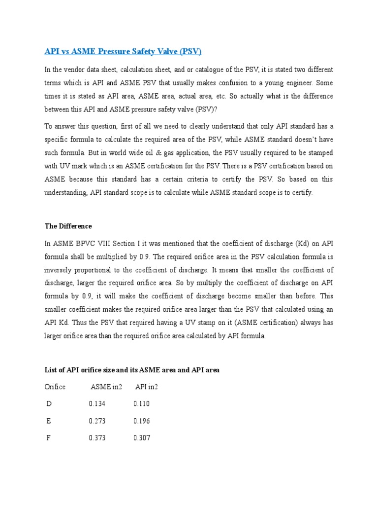 API Vs ASME Pressure Safety Valve (PSV) | PDF | Technology & Engineering