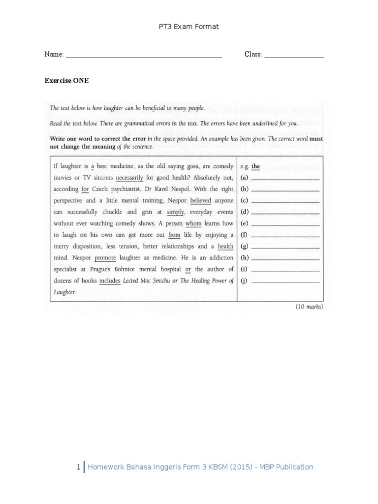 PT3 Format Exercises - Section A | PDF
