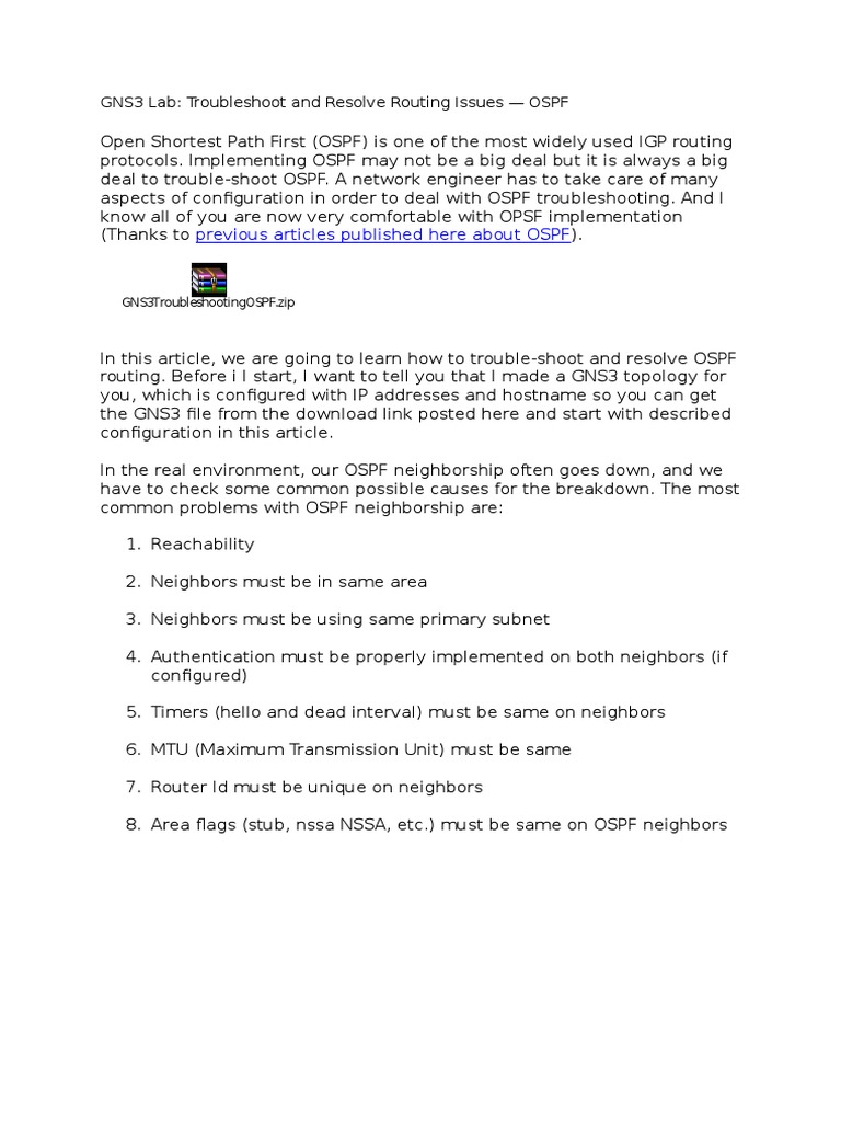 Ospf Troubleshoot Lab Pdf Internet Protocols Telecommunications Standards