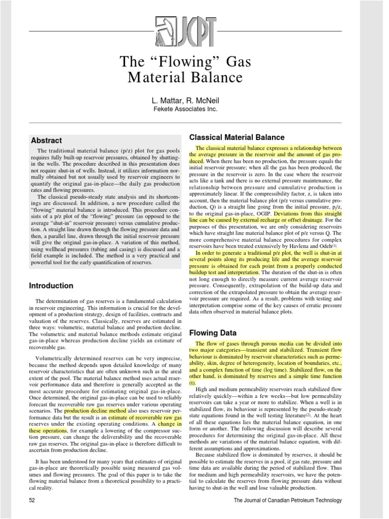 Flowing Gas Material Balance | PDF | Petroleum Reservoir | Gases