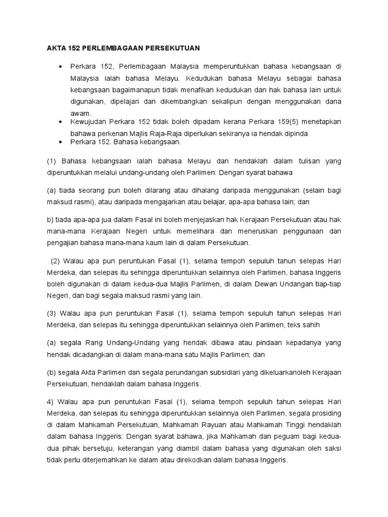 Akta 152 Perlembagaan Persekutuan | PDF