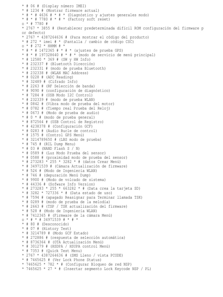 Codigos Secretos Samsung | PDF | Redes de computadoras | Electrónica de ...