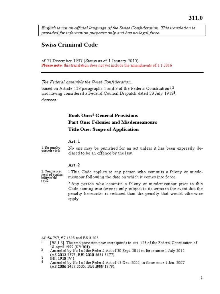 Swiss Penal Code | PDF | Probation | Misdemeanor