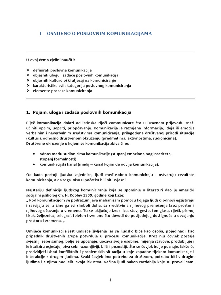 Poslovne Komunikacije 1 Skripta | PDF