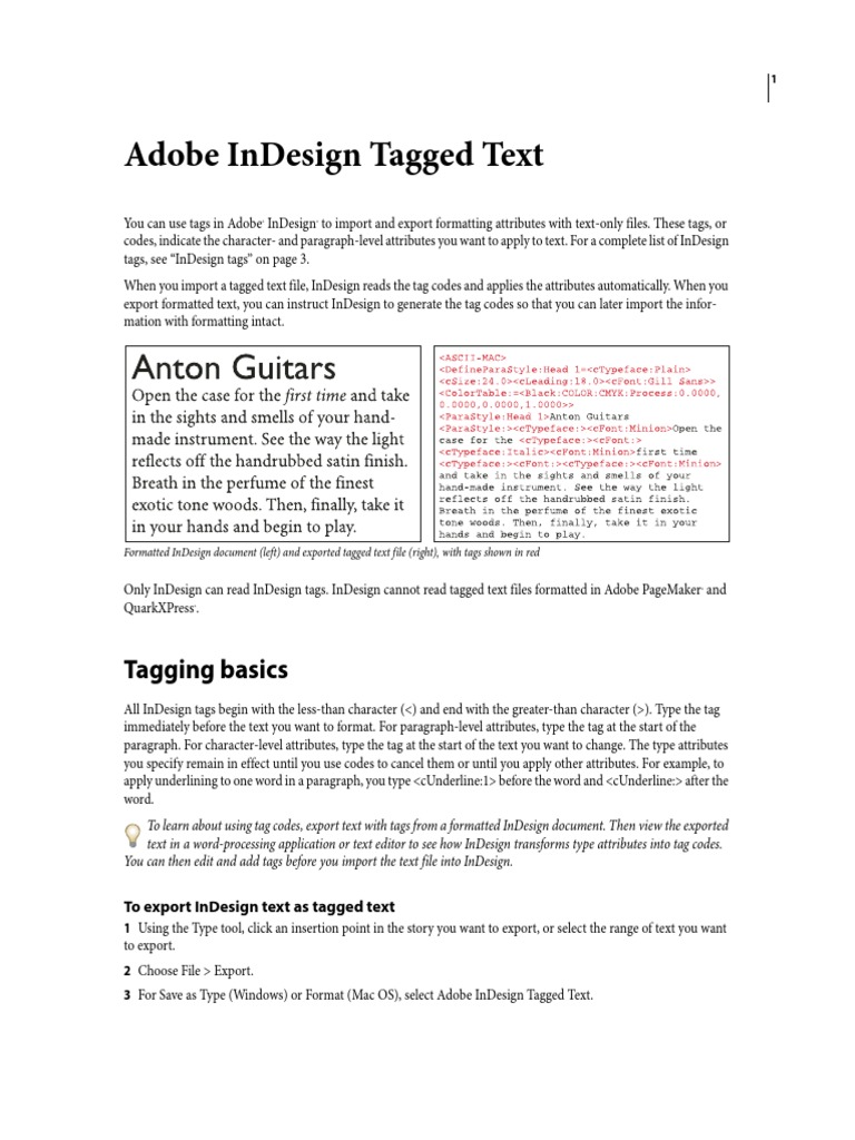 Tagged Text Indesign | PDF | File Format | Adobe In Design