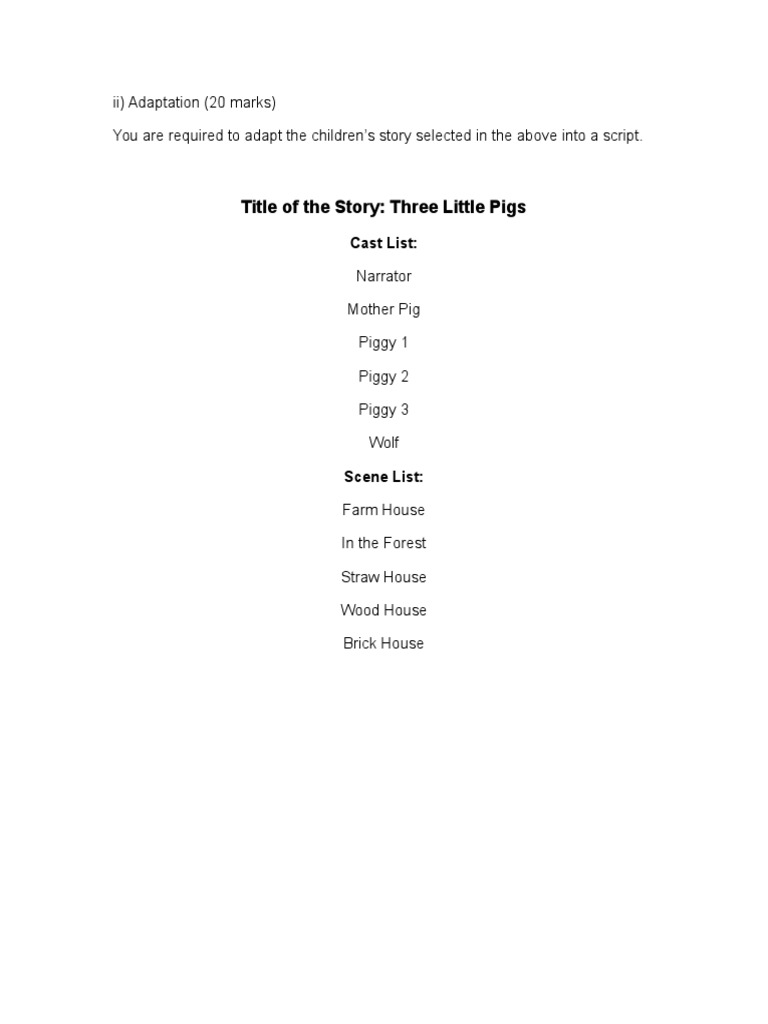 Play Script For 3 Little Pigs | PDF | Leisure