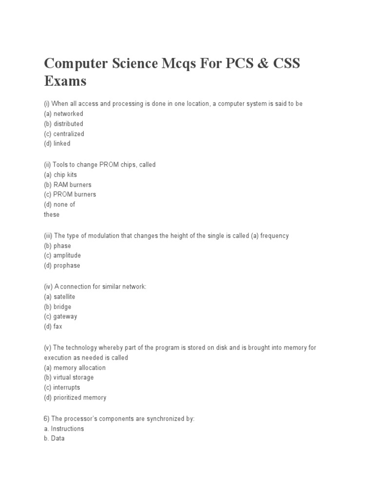 Computer Science MCQs for PCS & CSS | PDF | Computers