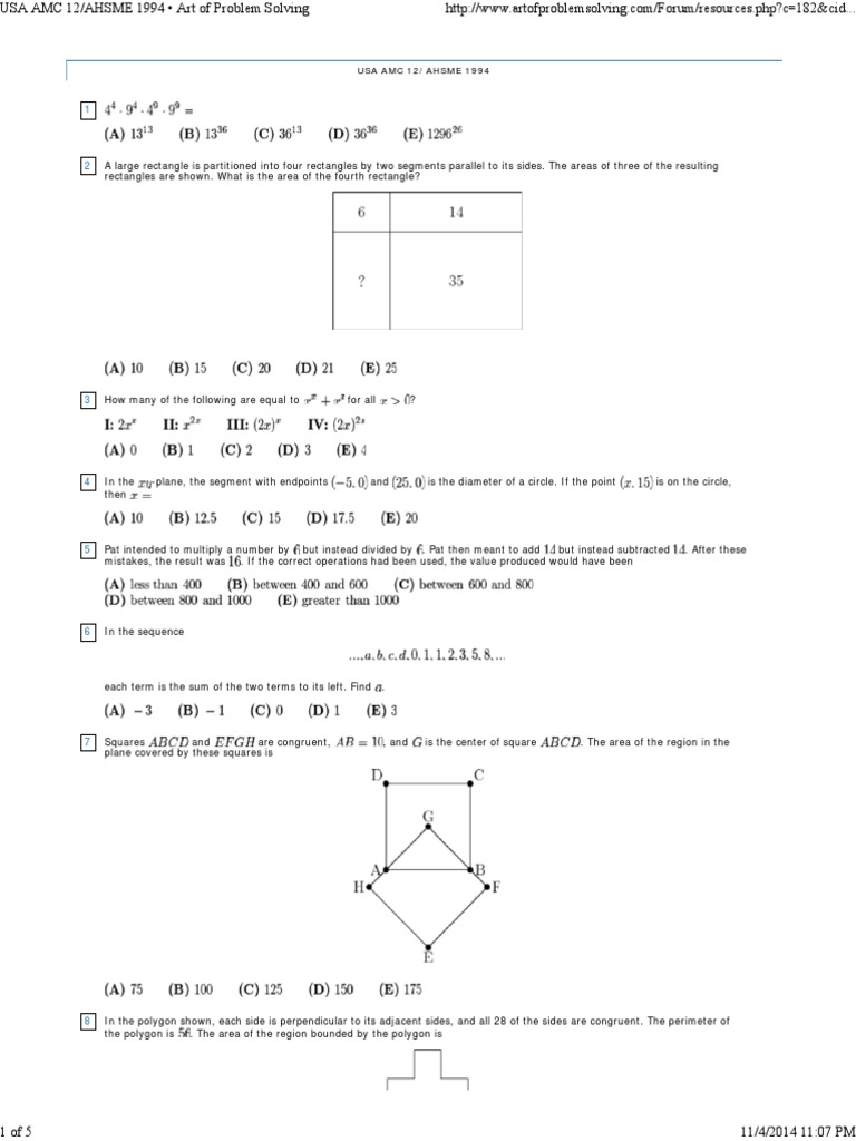 AHSME 1994 - Art of Problem Solving | PDF | Circle | Rectangle
