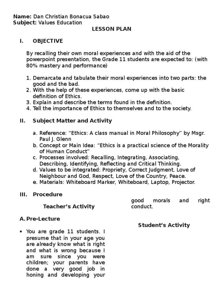 Lesson Plan | Lesson Plan | Value (Ethics)