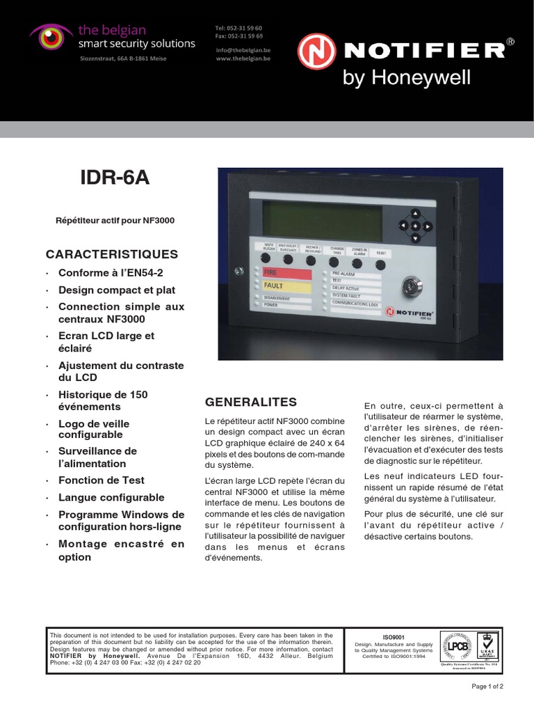 Notifier Repetidor Para Central IDR-6A | Biens manufacturés | Informatique
