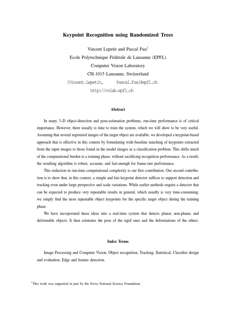 Keypoint Recognition Using Randomized Trees | PDF | Areas Of Computer Science | Cybernetics