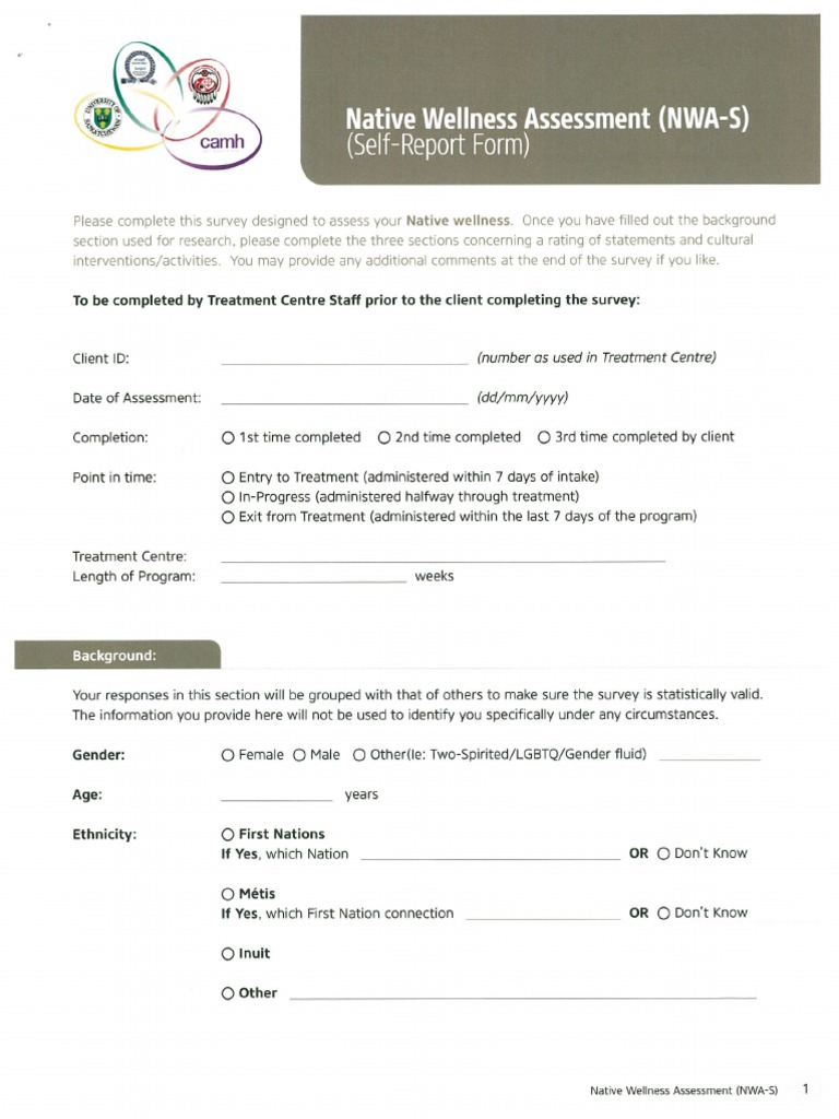 Native Wellness Assessment Self-Report | Mental Health | Society