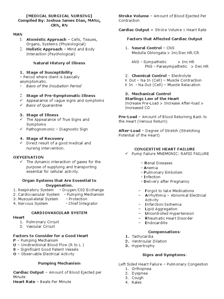 Medical Surgical Nursing Outline B - Joshua Diao | PDF | Angina ...