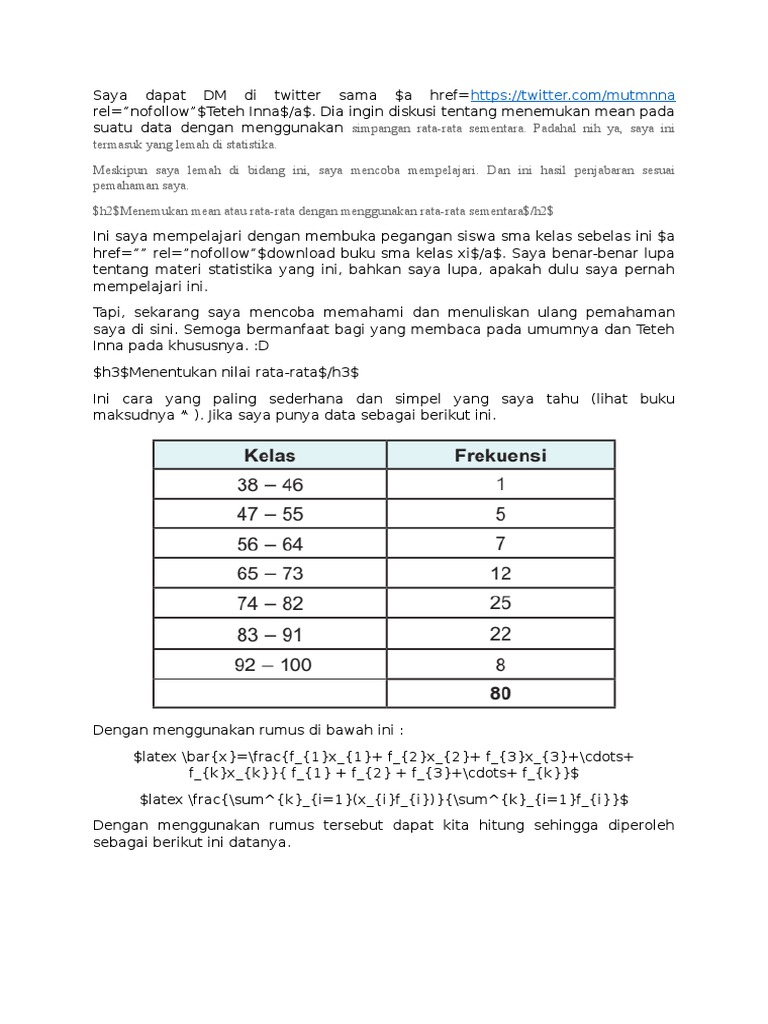 Matematika Rata-Rata Dengan Simpangan Rata-Rata Sementara | PDF ...