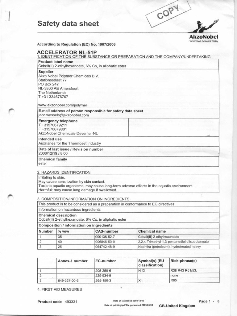 Cobalt Safety Data Sheet | PDF | Dangerous Goods | Waste Management