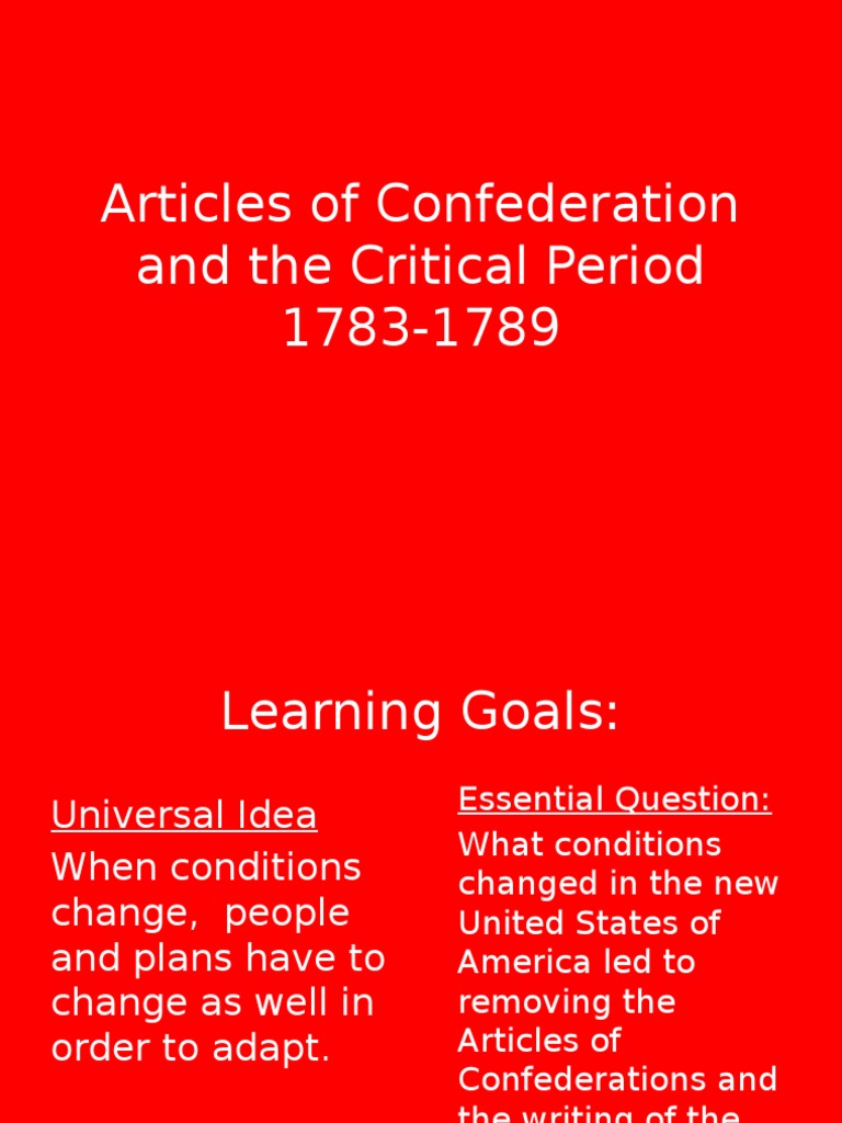 Articles of Confederation and The Critical Period 1783-1789 | PDF ...