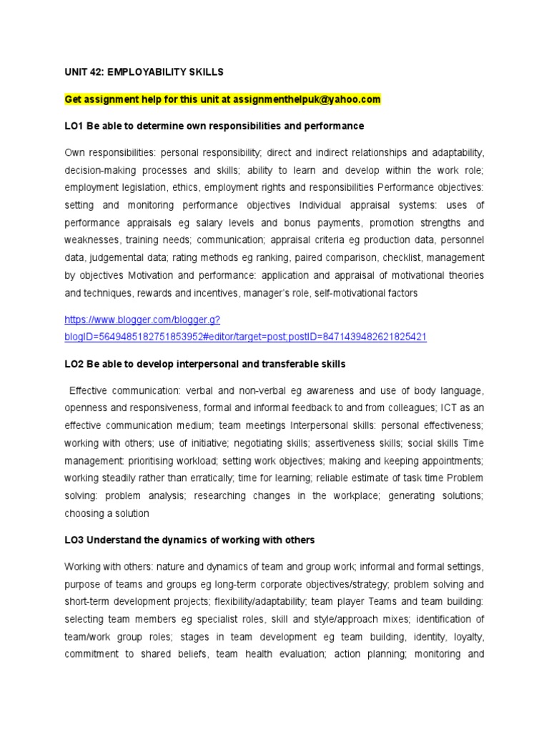 Unit 42: Employability Skills | PDF | Performance Appraisal | Strategic ...