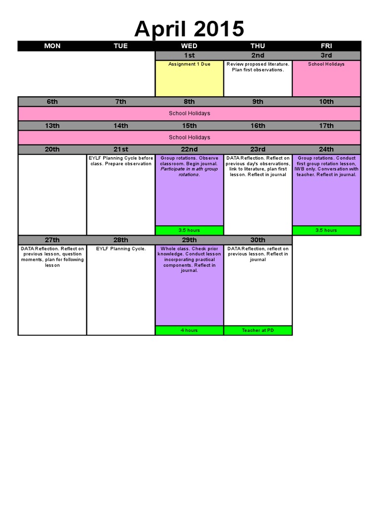 April 2015 Education Schedule & Reflections | PDF