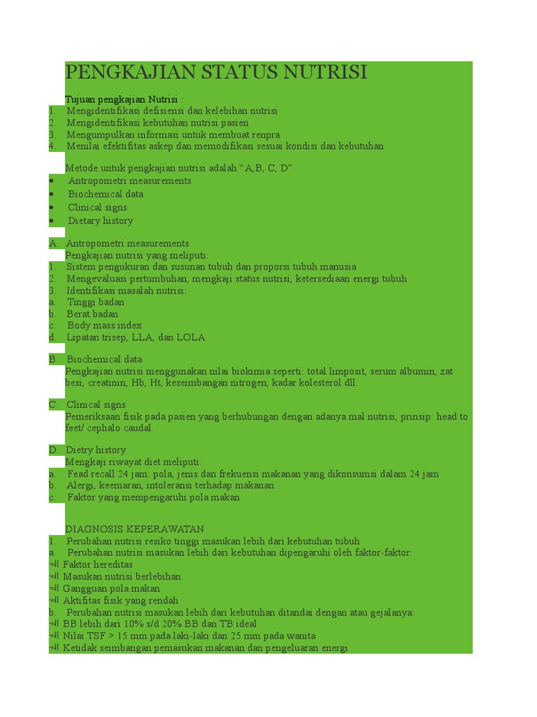 Pengkajian Nutrisi ABCD dalam Keperawatan | PDF | Kesehatan Holistik