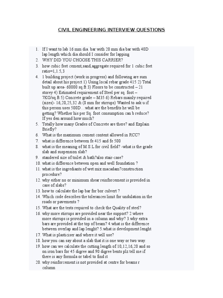 Civil Engineering Interview Questions | PDF | Deep Foundation ...