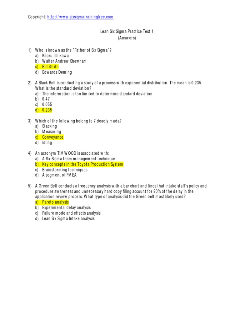 Lean Six Sigma Practice Test 1 - Done | PDF