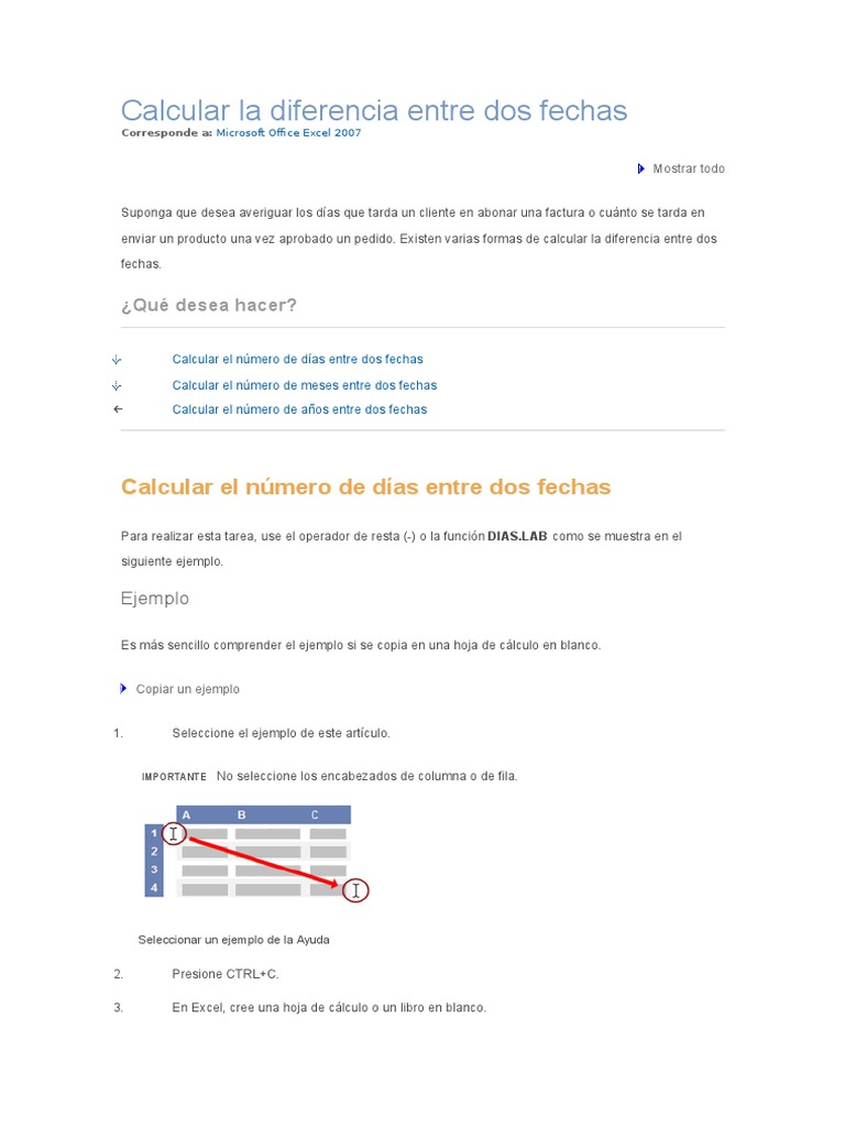 Calcular La Diferencia Entre Dos Fechas | PDF | Hoja de cálculo ...
