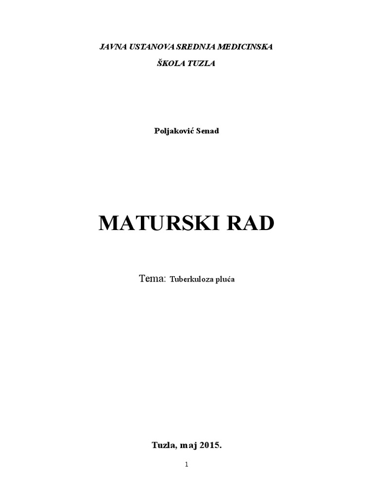Maturski Rad Tuberkuloza Pluća.... | PDF