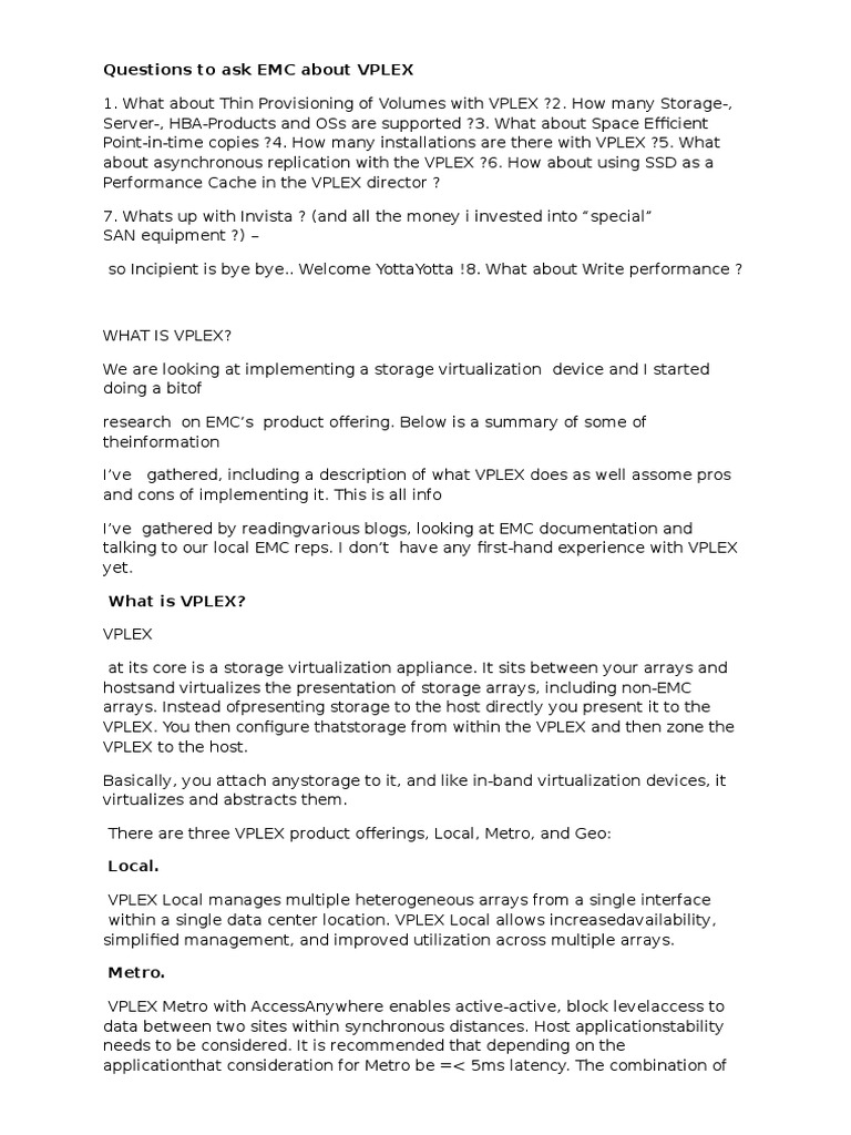 Questions To Ask EMC About VPLEX | PDF | Cache (Computing) | Data Management