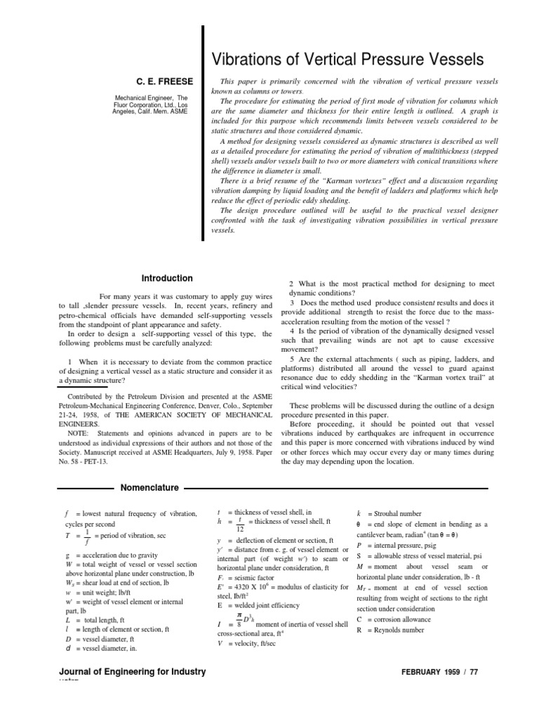 Freese - Vibrations of Vertical Pressure Vessels | PDF | Bending ...