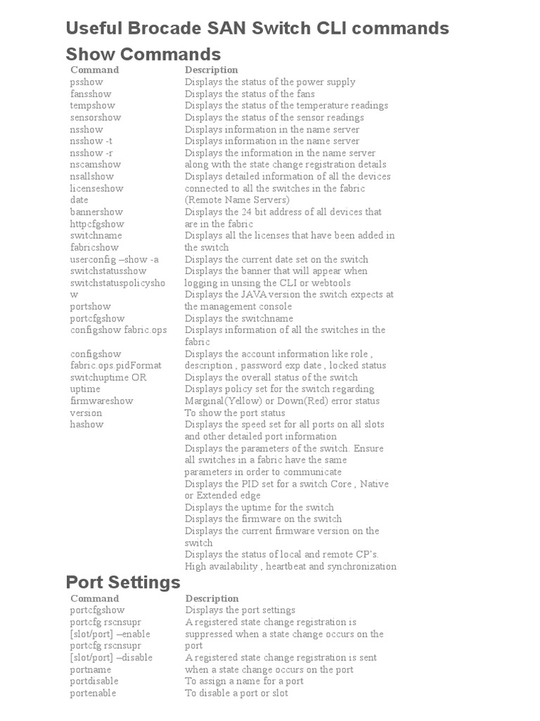 Useful Brocade SAN Switch CLI Commands | PDF | Command Line Interface | Booting