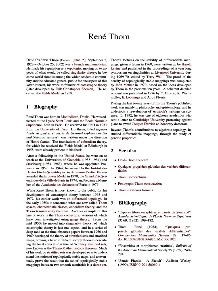 René Thom (English) | PDF | Topology | Mathematical Structures