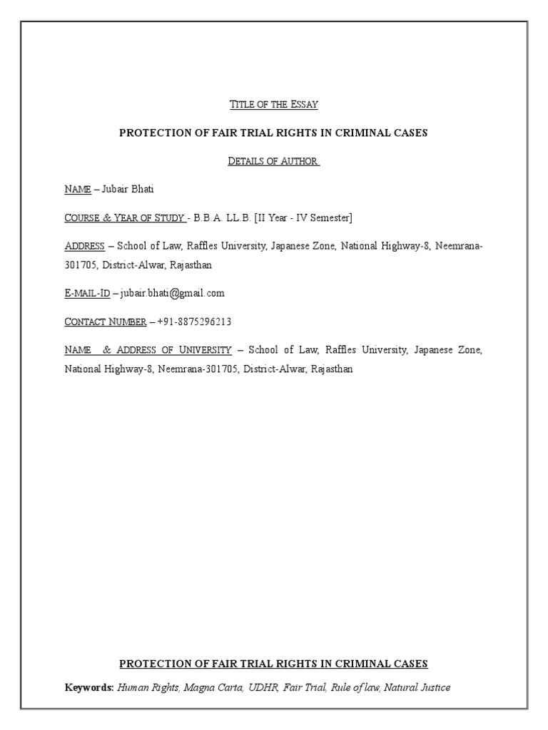 Protection of Fair Trial Rights in Criminal Cases | PDF | Right To ...