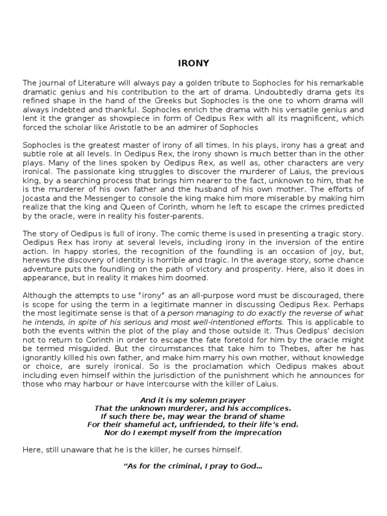 Irony in Oedipus Rex Explained | PDF | Irony | Tragedy