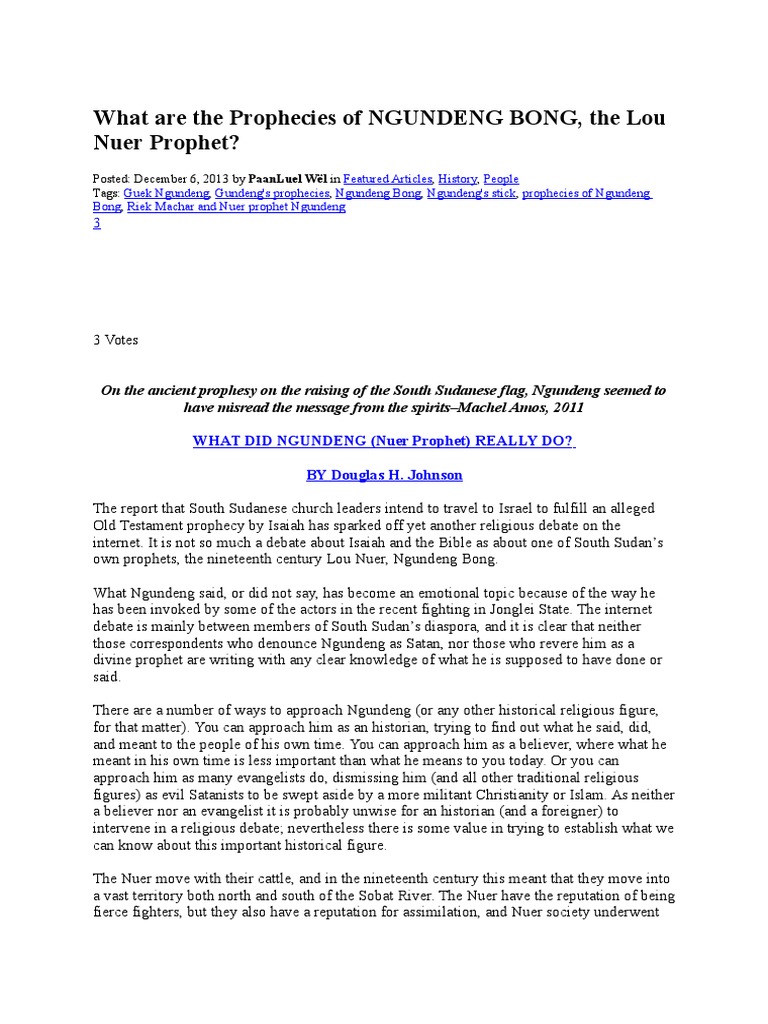 Ngundeng Bong: Nuer Prophet's Legacy | PDF | Unrest
