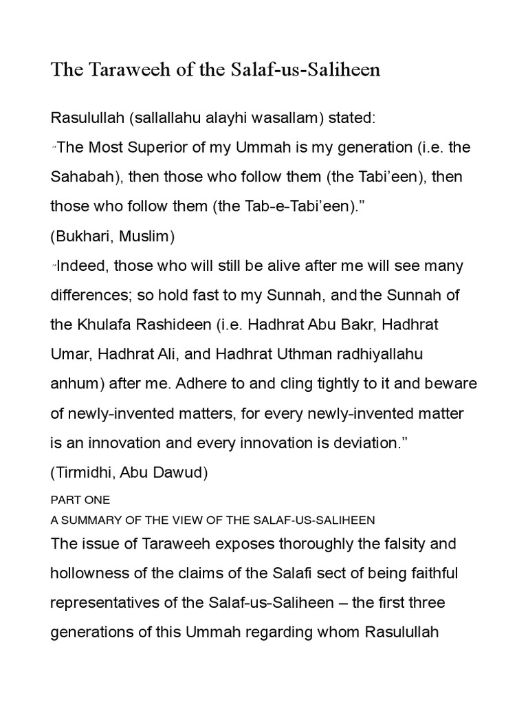 The Taraweeh of The Salaf-us-Saliheen | Download Free PDF | Salafi ...