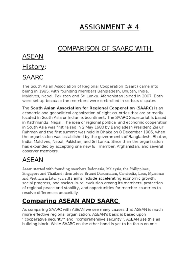 Comparison of Saarc With Asean | PDF | Association Of Southeast Asian ...