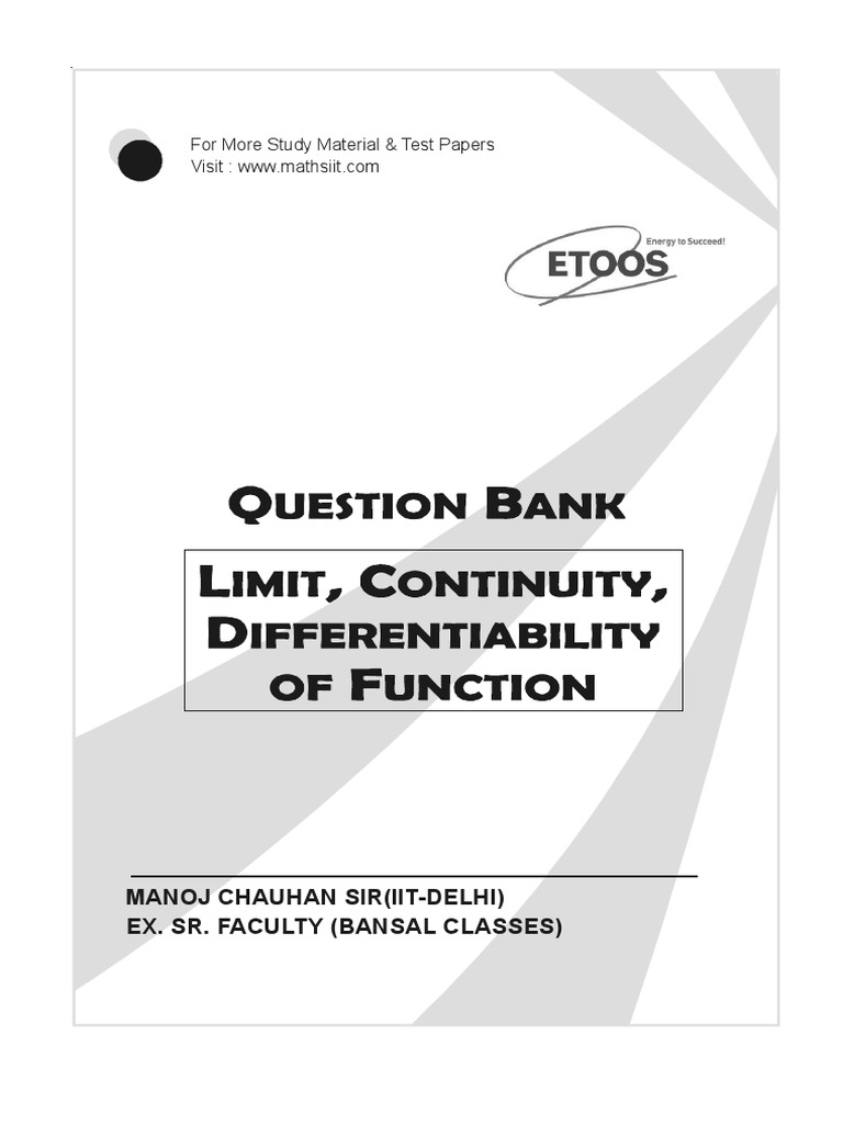 Limits and Continuity MCQs with Solutions | PDF | Derivative ...