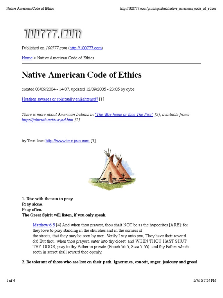 Native American Code of Ethics | PDF | Forgiveness | Self
