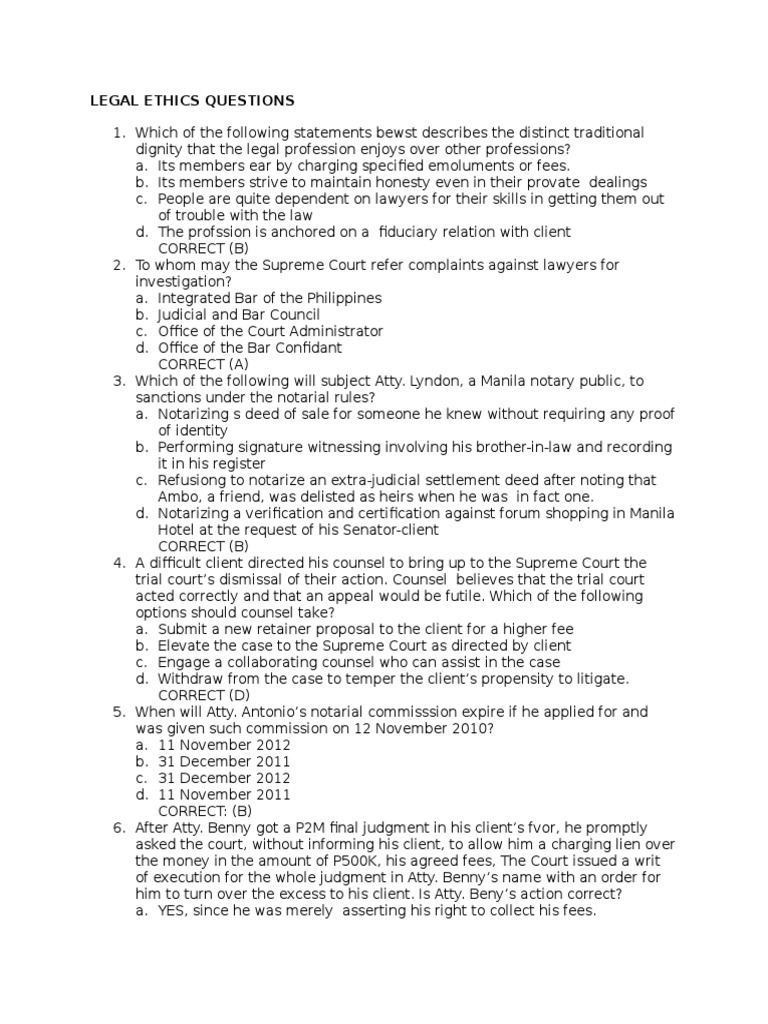 Legal Ethics MCQ | PDF | Lawyer | Legal Ethics