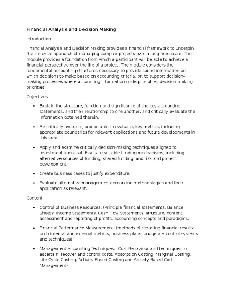Financial Analysis for Decision Making | PDF | Management Accounting ...